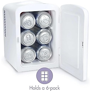 Personal Chiller Portable Mini Fridge Cooler and Warmer, 4 Liter Capacity Chills 6 Cans, Snacks, and Skincare Products, A/C Operation, 100% Freon-Free (White)