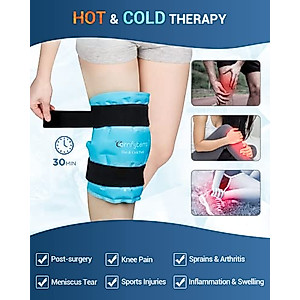 Comfytemp Knee Ice Pack Wrap, Reusable Gel Ice Pack for Knee Pain Relief, Lycra Knee Ice Pack with Hot & Cold Compress Therapy for Leg Injuries, Knee Replacement Surgery, Arthritis, FSA HSA Approved