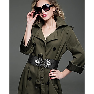 6 Pieces Wide Stretchy Waist Belt Retro Dress Belt Elastic Belt with Buckle PU Leather Belt Vintage Belt for Women