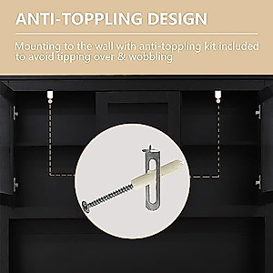 MUPATER Kitchen Pantry Storage Cabinet with Microwave Stand, 71'' Freestanding Hutch Cabinet with Buffet Cupboard, Drawers and Glass Doors for Home Office, Black