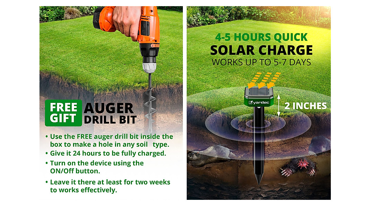 YARDEC Ultrasonic Gopher Repellent 8-Pack | Solar & Waterproof