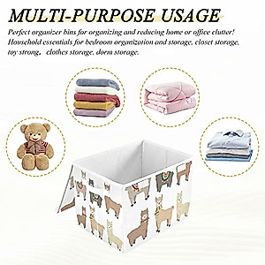 innewgogo Llamas Storage Bins with Lids for Organizing Collapsible Storage Boxes with Handles Oxford Cloth Storage Cube Box for Toys