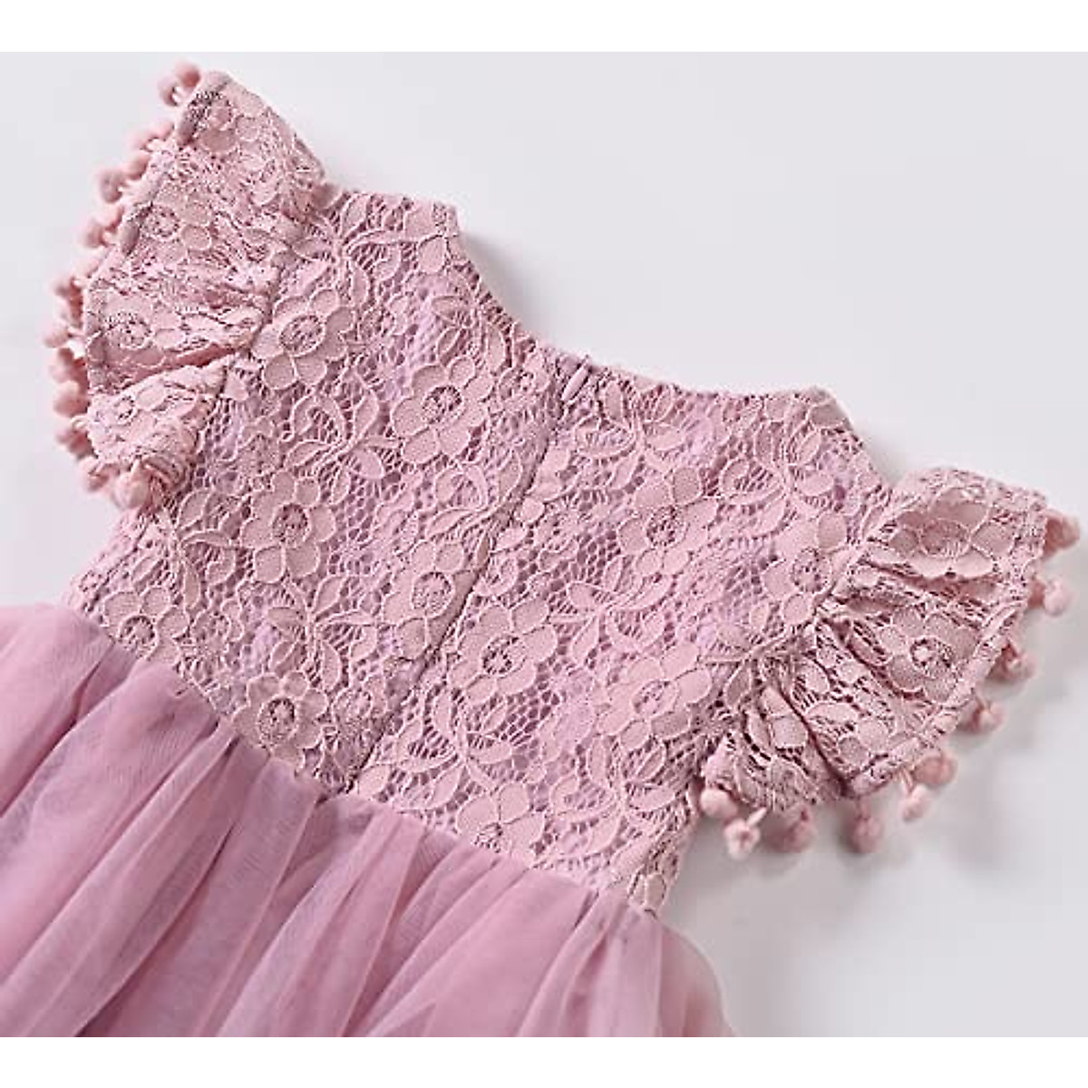 Tutu Dreams Girl Lace Tulle Dress Princess Flower Girl Dresses Birthday Boho Party (4T, Dusty Rose)