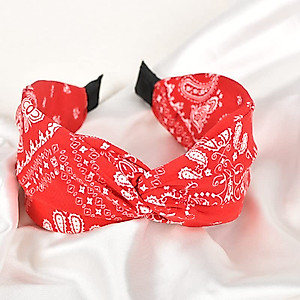 Red Knotted Boho Paisley Headband for Women's Hair - Non-Slip Turban Twist Knot Bandana Hairband