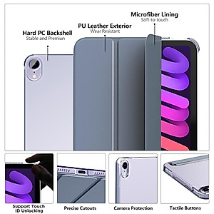 MoKo for iPad Mini 7 (A17 Pro) Case 2024,iPad Mini 6 Case 2021,8.3-inch iPad Mini 7th/6th Generation Case,Slim Lightweight Hard Back Shell Stand Cover for iPad Mini 2024 with Touch ID, Grey Purple