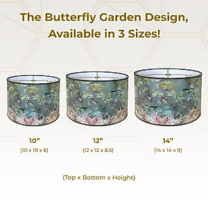 Royal Designs, Inc. Trendy Decorative Handmade Drum Shade, Made in USA, 14in, HBC-8073-14, Butterfly Garden