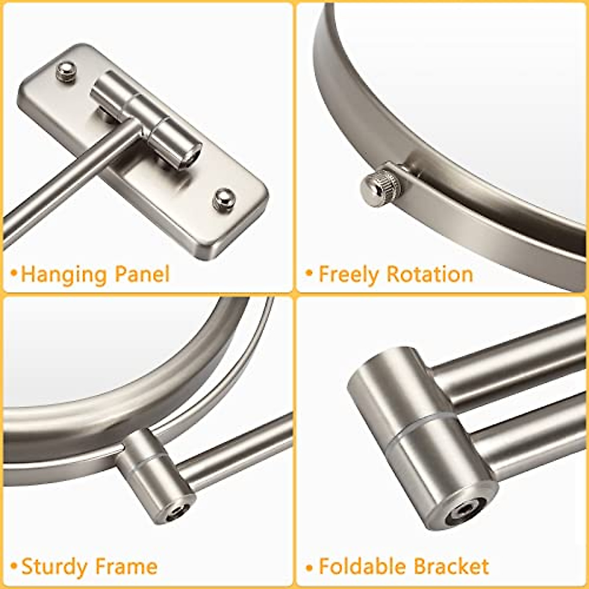 ALHAKIN Wall Mounted Makeup Mirror - 10x Magnification 8'' Two-Sided Swivel Extendable Bathroom Mirror Nickel Finish