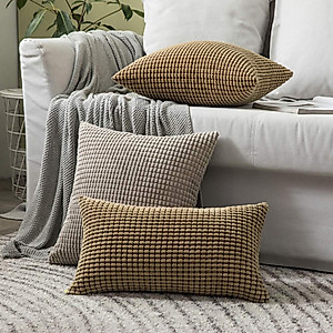 MIULEE Pack of 2 Lumbar Pillow Covers Super Soft Corduroy Decorative Throw Pillows Brown Couch Home Decor for Cushion Sofa Bedroom Living Room 12 x 20 Inch