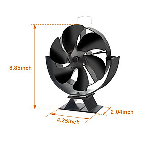 Wood Stove Fan, Fireplace Fan with 180° Up and Down Rotation, 6 Blades Stove Fans, Silent Motors, Push Horizontal Air Flow, Heat Powered Wood Stove Fan for Wood Burning Stove/Gas/Pellet/Log