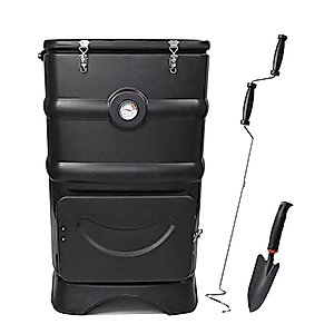 Insulated Compost Bin with Ventilation System - Quickly Composting All Year Round,A Reservoir at The Bottom Design to Collect The Leachate (30 Gal,Black)