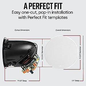 Polk Audio 90-RT 3-Way In-Ceiling-Speaker - The Vanishing Series | Perfect for Mains, Rear or Side-Surrounds | Paintable Wafer-Thin Sheer-Grille | Dual Band-Pass Bass Ports - Low Frequencies,White