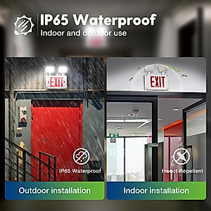 FREELICHT 2 Pack Waterproof IP65 Exit Sign with Emergency Lights, Two LED Adjustable Head Emergency Exit Light with Battery, Exit Sign for Business