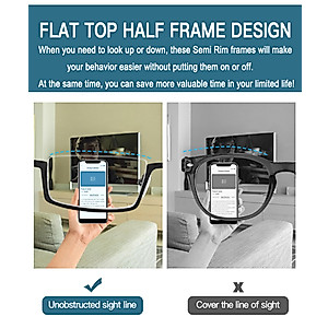 SDPIQDS 2 Pairs Half Moon Frame Reading Glasses Blue Light Blocking,Semi Rim Spring Hinge Metal Readers with Cases Women Men 2.0X