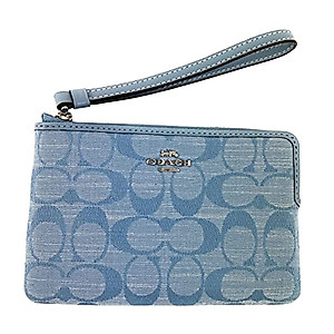 COACH Dempsey Corner Zip Wrtistlet in Signature Chambray (Silver/Cornflower Multi)