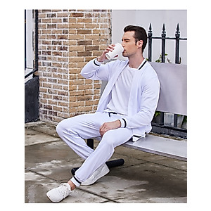 COOFANDY Sweatsuit For Men Long Sleeve Casual Athletic Tracksuits Zipper Exercise Jacket and Pants Sets White
