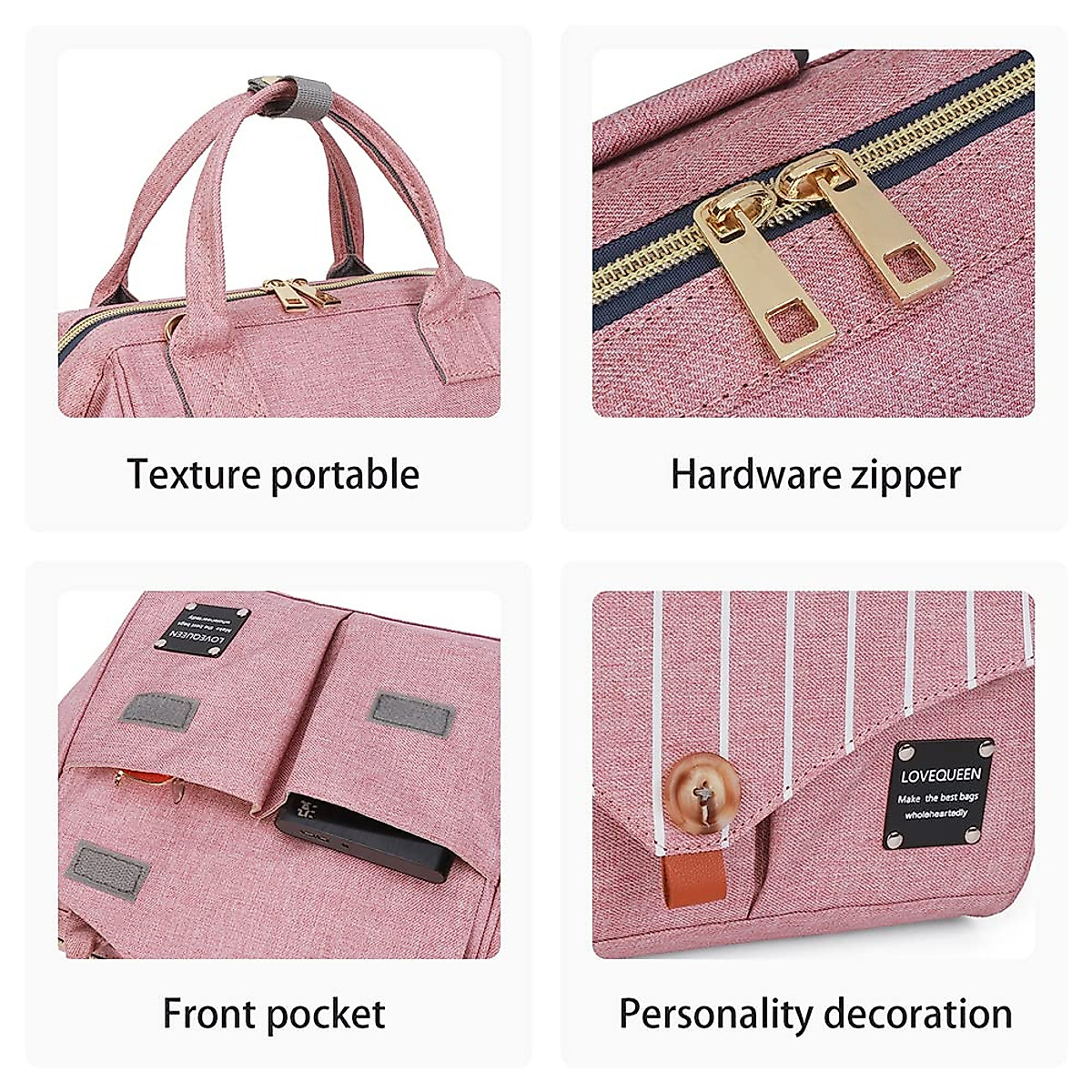 MOMIGO Diaper Bag Backpack- Baby Waterproof Multi-Function Mini Smart Diaper Bag Backpack With Insulation Pocket Baby Messenger for Outdoor & Working Mothers, Small Size (Pink)