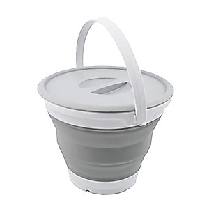 SAMMART 5.5L (1.4 Gallon) Collapsible Plastic Bucket with Lid - Foldable Round Tub with Lid - Portable Fishing Water Pail - Space Saving Outdoor Waterpot. (White/Grey, 1)