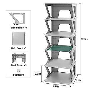 AEARY 6-Tier Pull-out Shoe Shelf, Adjustable Freestanding Shoe Rack, Stable Vertical Narrow Shoe Cubby, Easy Clean Shoe Tower Rack,Shoe Storage Organizer for Bedroom Entrance for Hallway,Gray