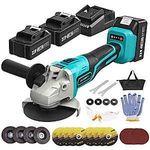 Cordless Angle Grinder, 21V Power Angle Grinder Tools with 2PCS 4.0Ah Batteries & Fast Charger,9000RPM Brushless Motor Metal Grinder, 4-1/2'' Cutting Wheels, Flap Disc for Cutting, Polishing