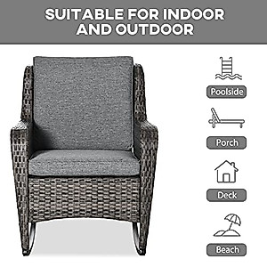 Outsunny Outdoor Wicker Rocking Chair w/Wide Seat, Thickened Cushion, Rattan Rocker with Steel Frame, High Weight Capacity for Patio, Garden, Backyard, Mixed Grey