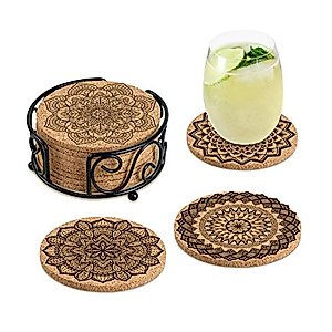 Coasters for Drinks Absorbent Cork Coasters with Holder Housewarming Gifts for New Home Present for Friends,Living Room Decor,Apartment Decor