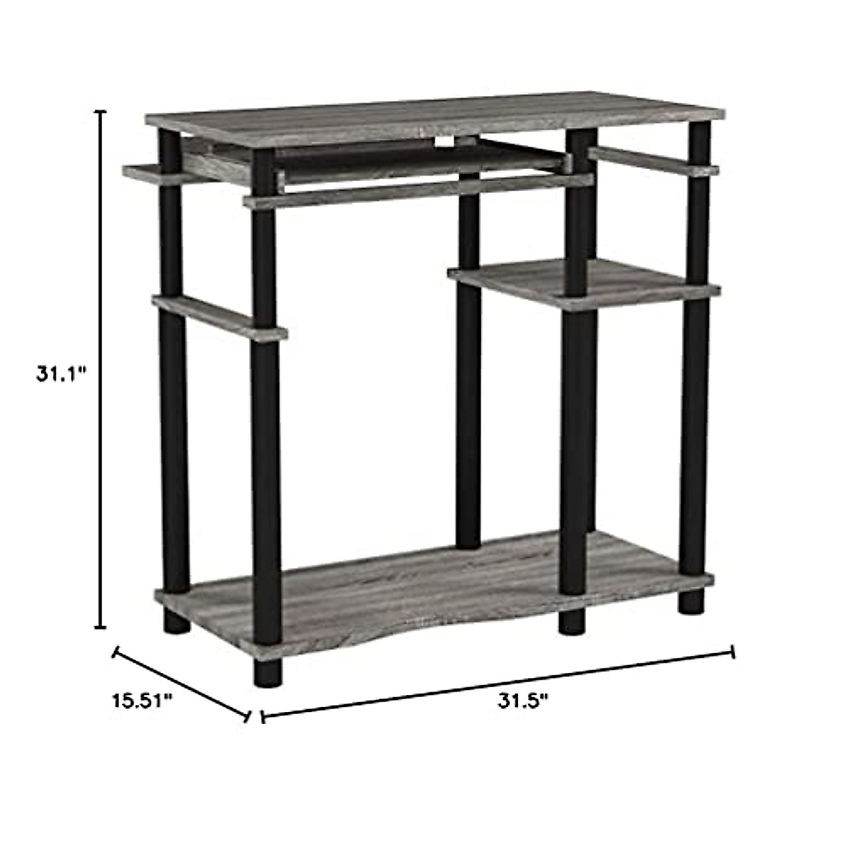 Furinno Abbott Computer Desk with Bookshelf, French Oak Grey/Black