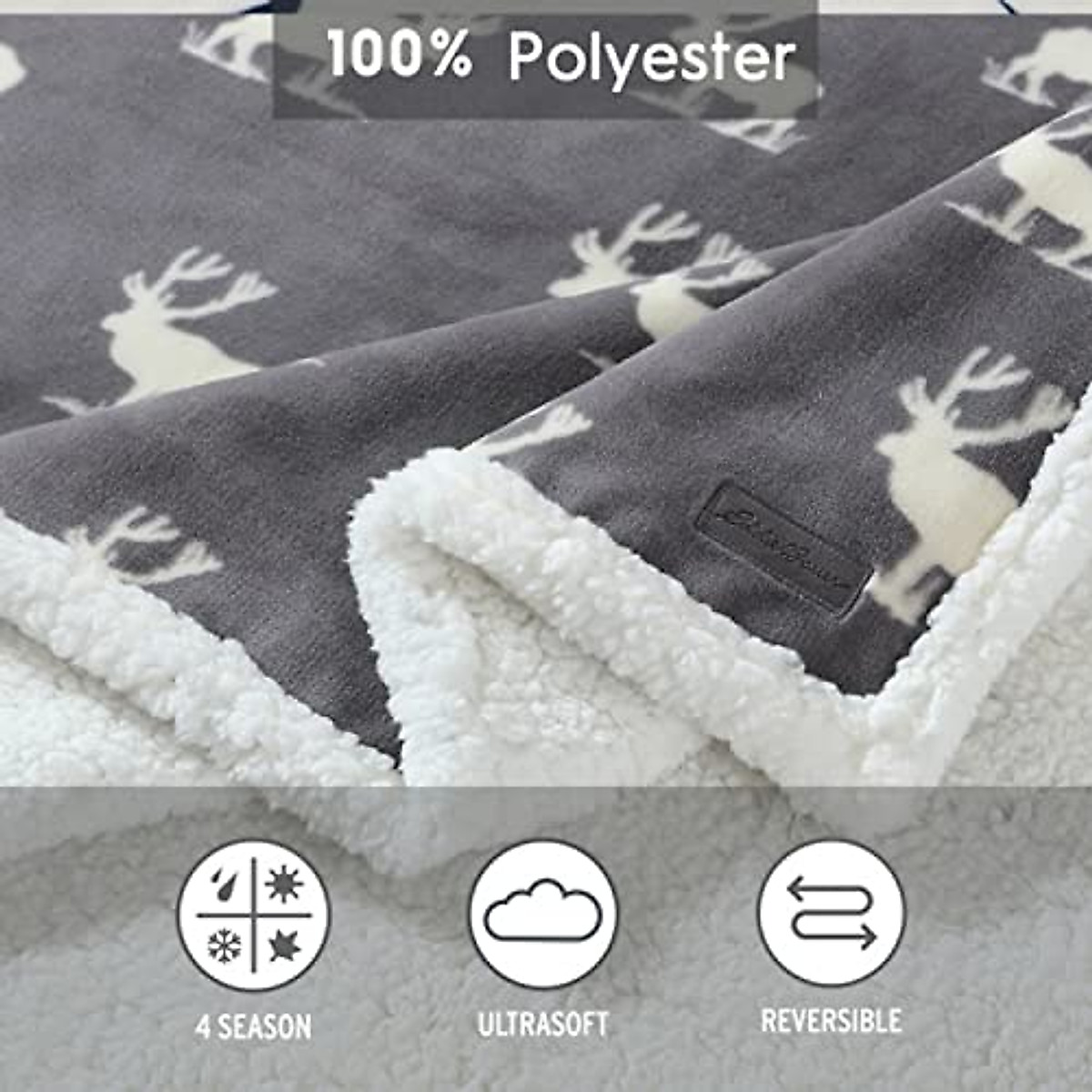 Eddie Bauer Ultra-Plush Collection Throw Blanket-Reversible Sherpa Fleece Cover, Soft & Cozy, Perfect for Bed or Couch, Elk Stance Grey