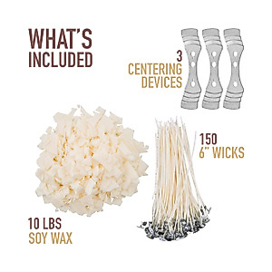 Oraganix DIY Candle Making Kit and Candle Making Supplies - 10 lbs Soy Candle Wax - 150 6-Inch Pre-Waxed Candle Wicks - 3 Metal Centering Devices - Bulk 10 lb Soy Wax Flakes