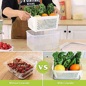 Moretoes 5pcs Fruit Containers for Fridge, Clear Berry Containers with Lid and Removable Colander Plastic Refrigerator Organizer for Food Fruits Lettuce Vegetables Berry Meat Kitchen Home