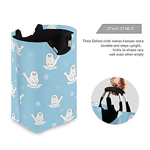 DOMIKING Cute Cartoon Baby Seal Pup Laundry Storage Basket Collapsible Organizer Laundry Hamper for Kids Room Dirty Cloth Toy Dorm Bag
