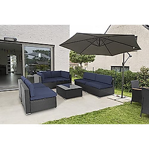 SUNCROWN 7-Piece Outdoor Patio Furniture Sofa Set All-Weather Wicker Sectional Cushioned Washable Seat Conversation Set with Modern Glass Coffee Table and Cushions (Dark Blue)