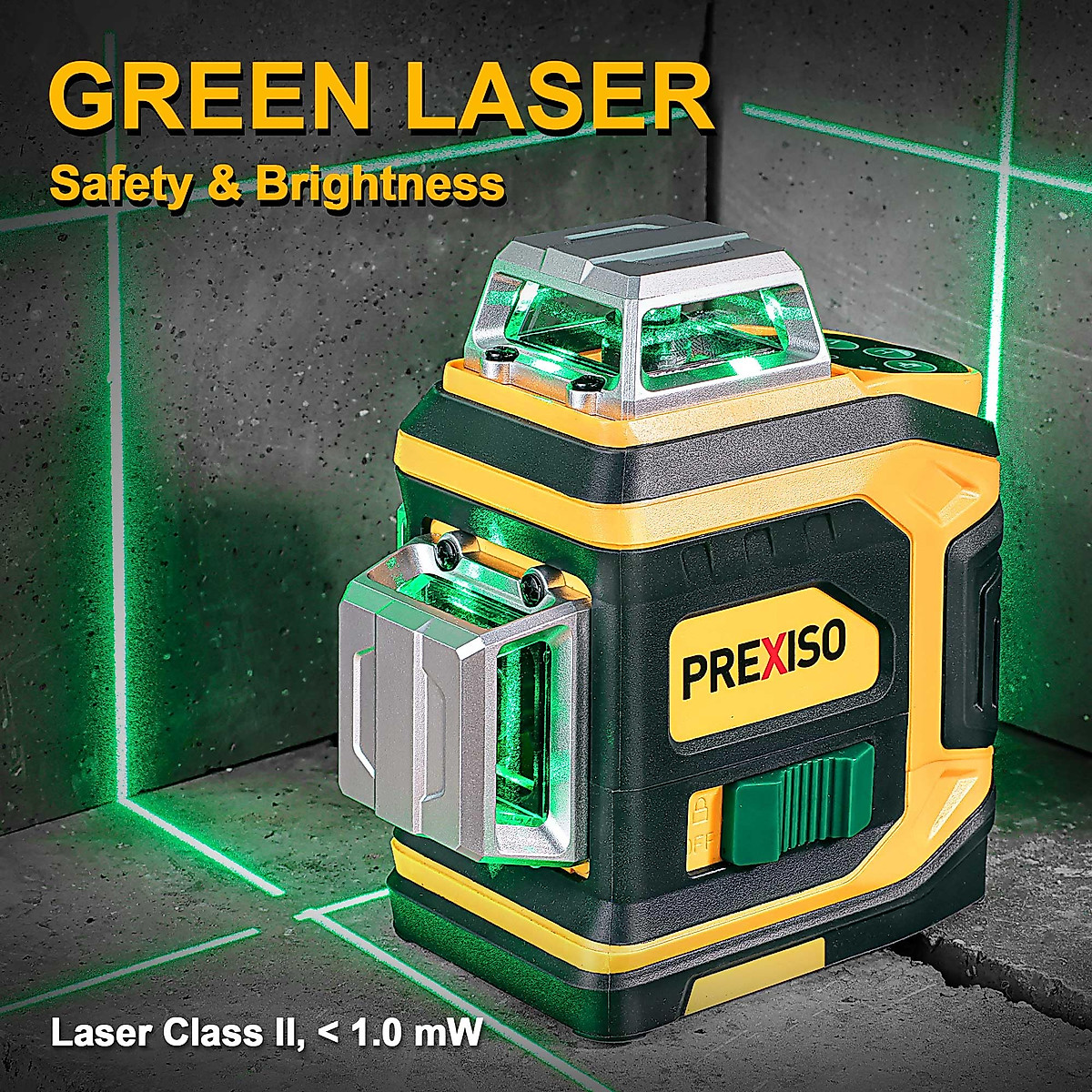 PREXISO Laser Level 3 X 360° Self Leveling - Rechargeable Cross Line Leveler, Green Line Laser Level with Tripod, Magnetic Base, Green Glasses, Portable Bag for Construction, Tile, Home Renovation