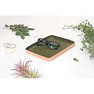 Molded Leather Valet Tray Large. Olive suede interior. Organizing accessories to store lifestyle Essentials. Home Decor