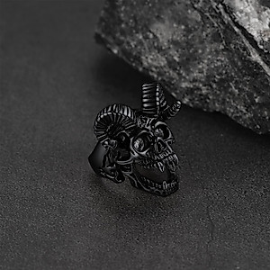 FaithHeart Rapper Biker Rings for Male Size 9 Stainless Steel Satan Church Jewelry Baphomet Goat Head Pinky Finger Charms