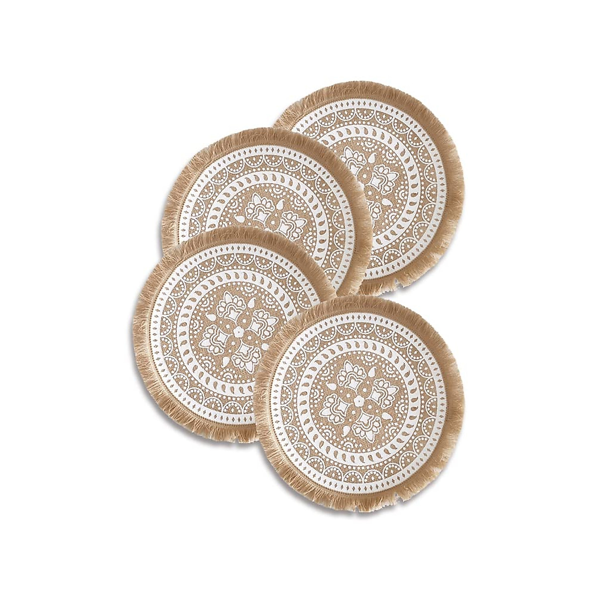 15 Inch Boho Tassels Round Placemats, HEILA Table Mats Set of 4 Jute Weave Heat Proof Washable Circle Kitchen Placemats for Table Dinner Wedding Home Decoration