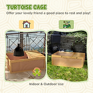 PawHut 37" Wooden Tortoise House Turtle Terrarium/Small Reptile Enclosure with Two Room Design, Natural