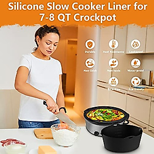 Slow Cooker Liners Fit Crockpots 7-8 Quart,Reusable Silicone Liner Insert for Crock Pot,Leakproof & Dishwasher Safe Cooking Liners for 7-8 QT Large Oval Crock-Pots(Black)