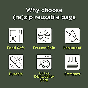 rezip 1/2 Gallon Flat Reusable Deli Bags | BPA-Free, Food Grade, Leakproof, Freezer and Dishwasher Safe | Holds 8 Cups / 64 Ounces | 4-Pack (Clear)