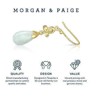 MORGAN & PAIGE Genuine Jade Teardrop Earrings For Women - 18k Yellow Gold Plated Sterling Silver Celtic Knot Dangle Earrings - 14x8mm