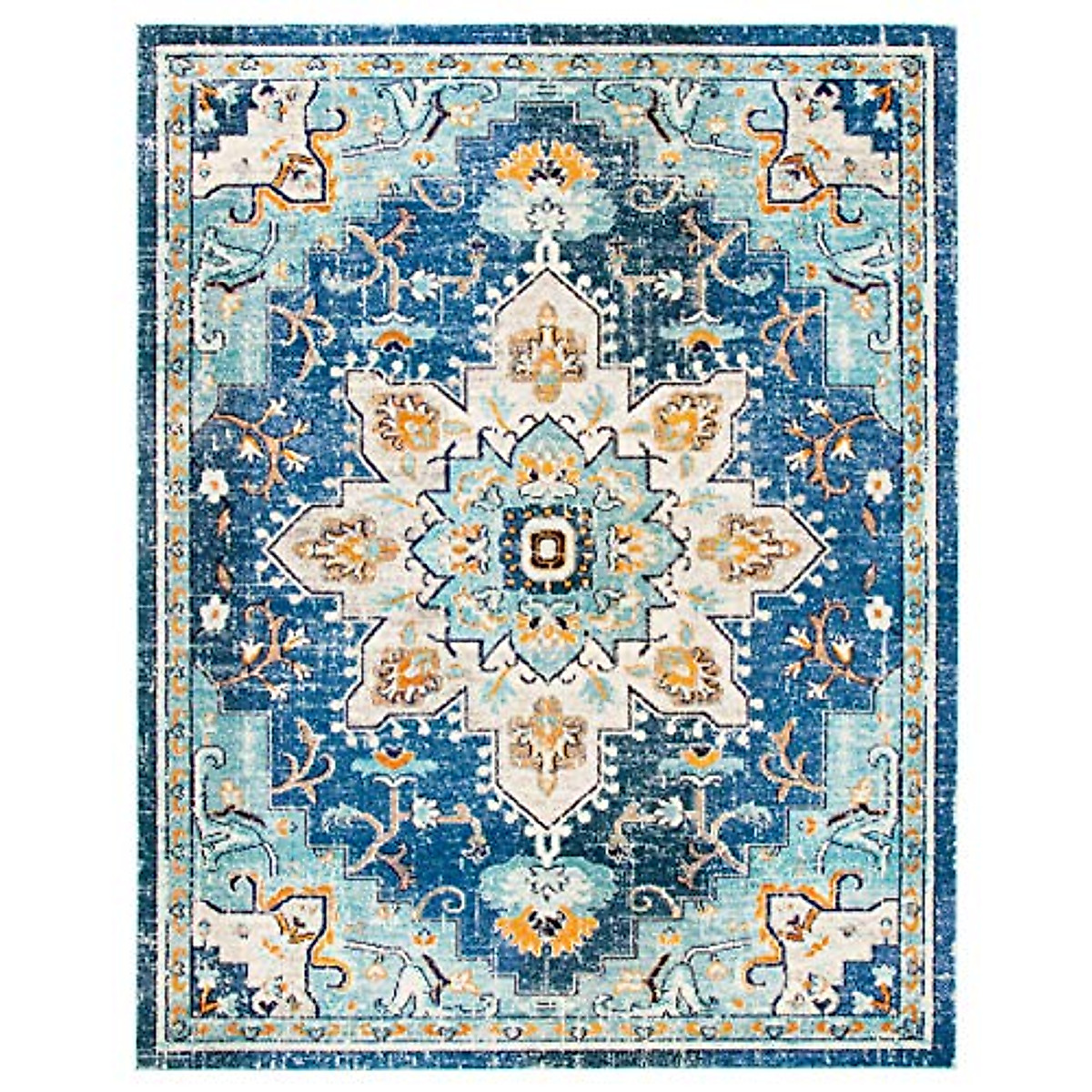 SAFAVIEH Madison Collection Area Rug - 5'3" x 7'6", Blue & Light Blue, Boho Chic Medallion Distressed Design, Non-Shedding & Easy Care, Ideal for High Traffic Areas in Living Room, Bedroom (MAD473M)