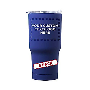 Personalized 17 oz. Rubberized Stainless Steel Travel Mugs - 6 Pack - Custom Text, Logo - Blue