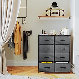 Maxtown 8 Drawer Dresser, Storage Tower with Fabric Box,Clothes Organizer, Bedroom Tall Dresser with Metal Frame and Wood Shelves, Dressers & chests of Drawers for Bedroom, Entryway, Office Black