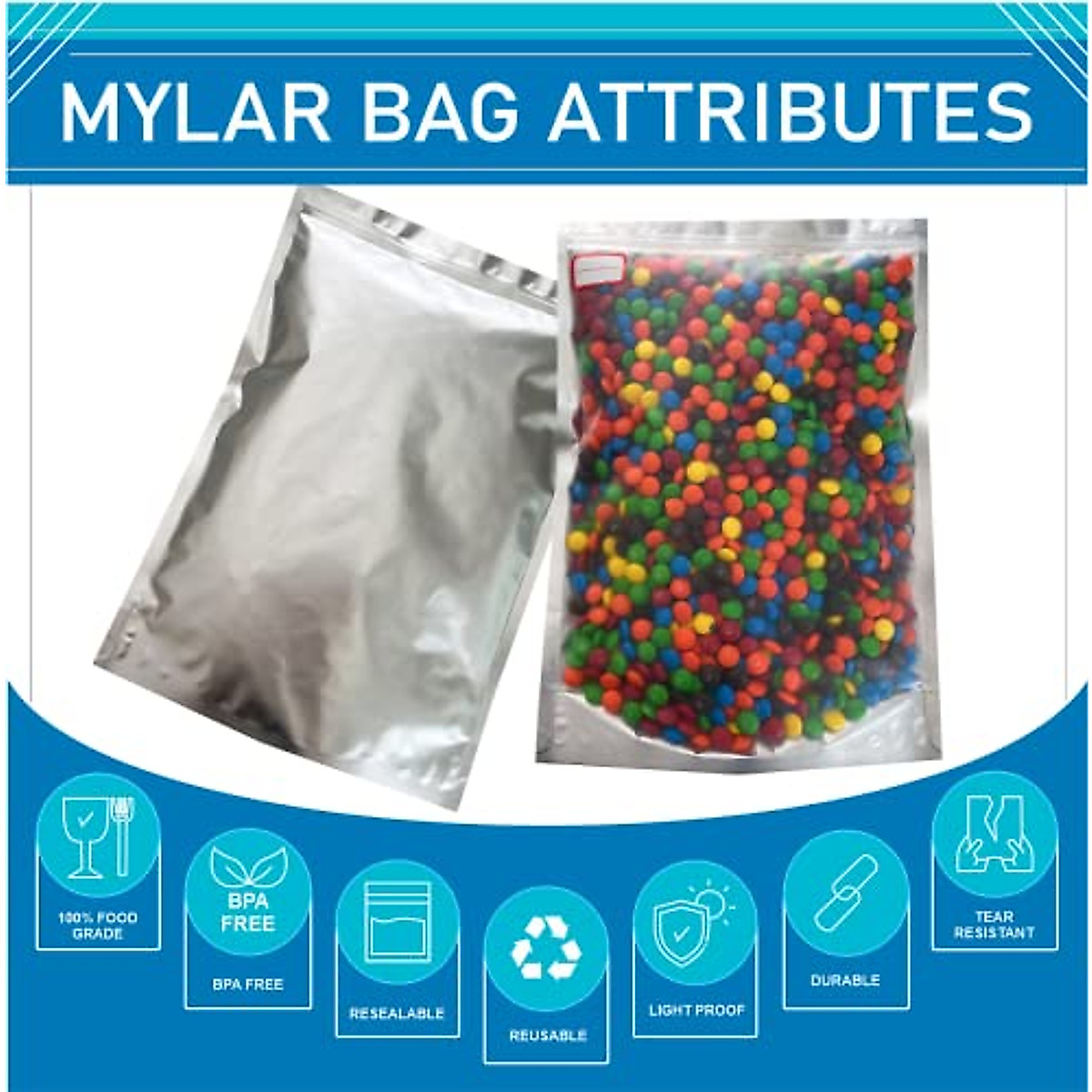 GENERIC 25 PCS 1 Gallon - Mylar bags for food storage, 9.44 Mil (10"x14") Extra Thick Stand-Up Ziplock Bags and Sealable bags, Zipper Pouches with windows