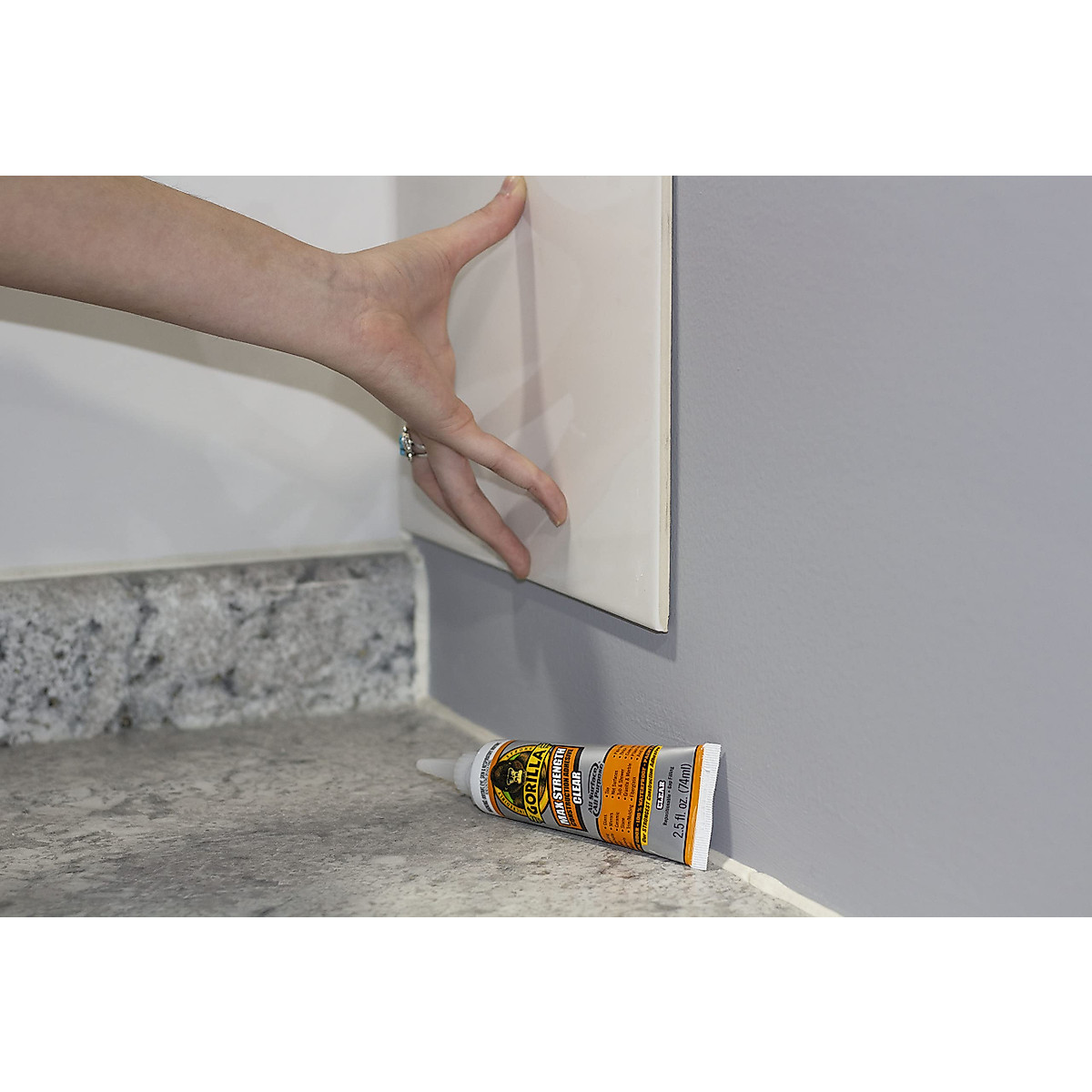 Gorilla Max Strength Clear Construction Adhesive, 2.5 Ounce Squeeze Tube, Clear, (Pack of 1)