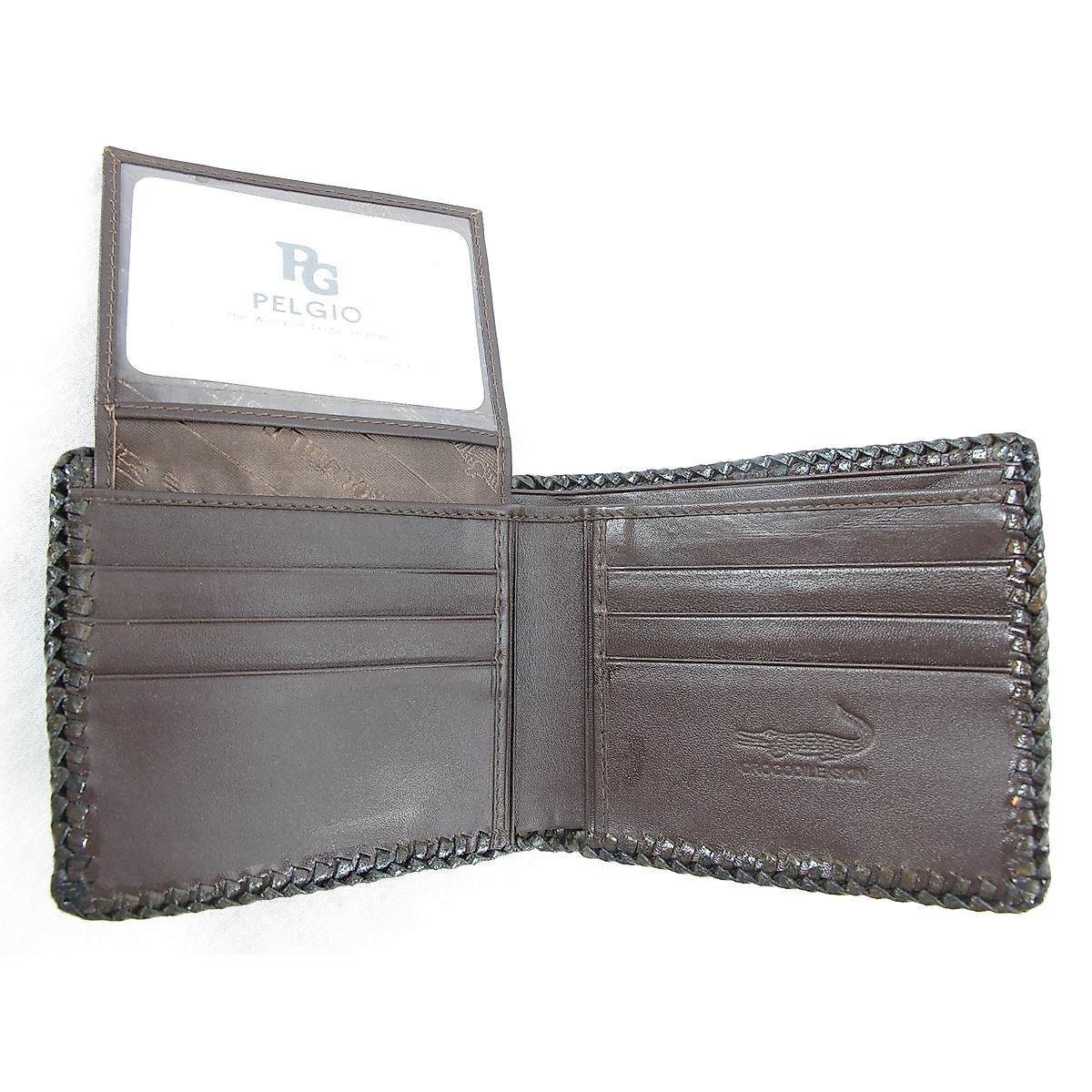 Pelgio Genuine Crocodile Alligator Backbone Skin Handmade Bifold Wallet (Natural)