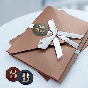 Mobiusea Creation Monogram Stickers| Gold Foil | Initial Envelope Seals Letter B | 9 Chic Color Assortments | Wedding Monogram Stickers| 1.4 Inch | 90pcs Floral Envelop Stickers Seals