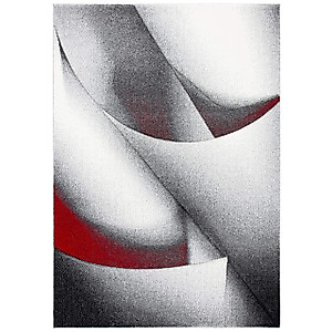 SAFAVIEH Hollywood Collection Area Rug - 5'3" x 7'6", Grey & Red, Mid-Century Modern Design, Non-Shedding & Easy Care, Ideal for High Traffic Areas in Living Room, Bedroom (HLW716Q)