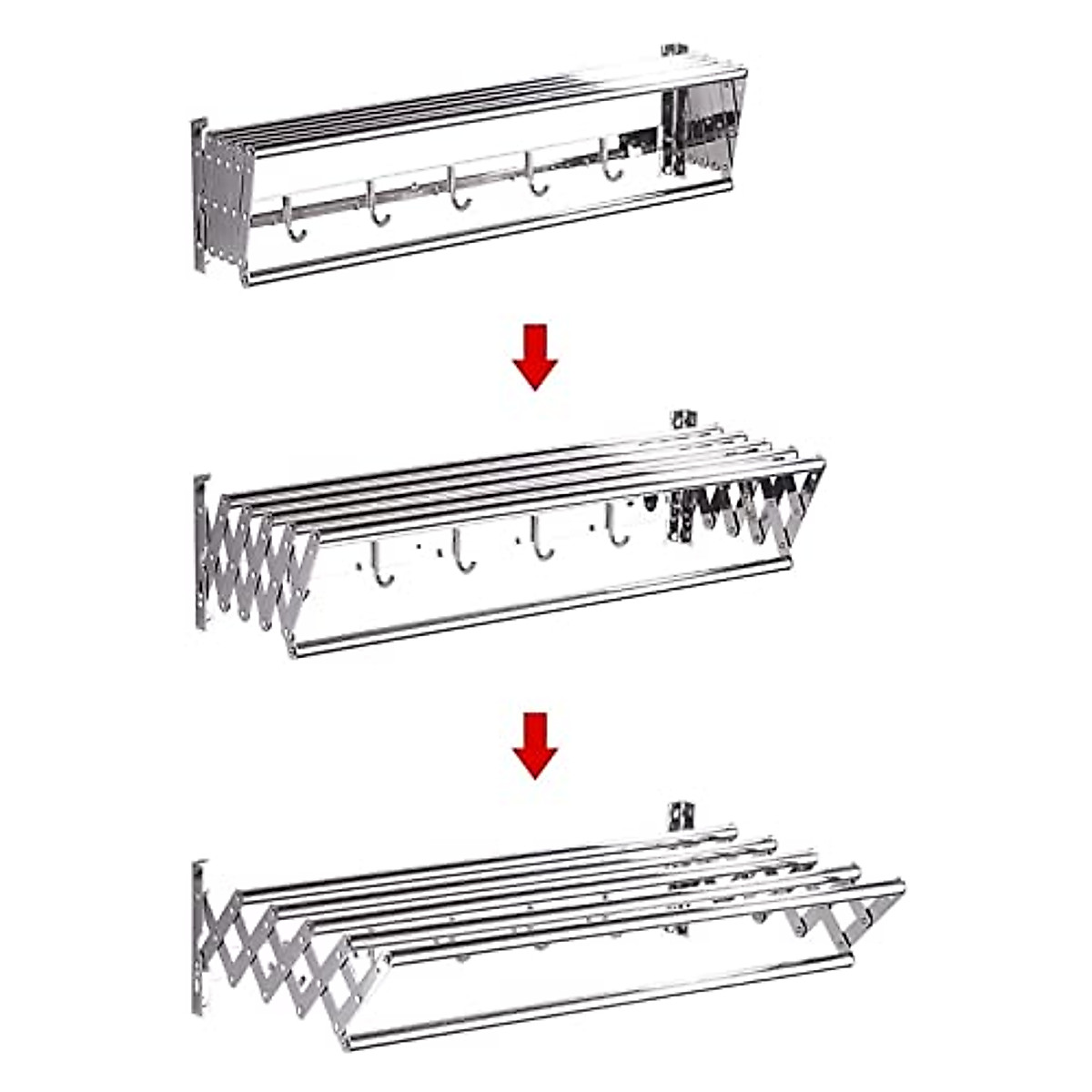 XMCX Foldable Laundry Drying Rack Wall Mounted Clothes Airer Compact Portable Collapsible Easy Storage Large Capacity Drying Rods Dryer (Size : 50cm/19.7inch)