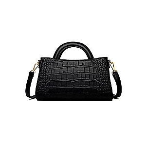 SMALLBLUER Women Crocodile Pattern Handbag Commuter Shoulder Bag Crossbody Bags-Black