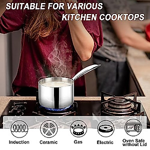 TeamFar 1qt & 2 qt Saucepan with Lid, Stainless Steel Tri-ply Small Cooking Pot Milk Pasta Sauce Pan with Ergonomic Handle, for Induction/Gas/Electric/Ceramic, Non-Toxic & Heavy Duty, Dishwasher Safe